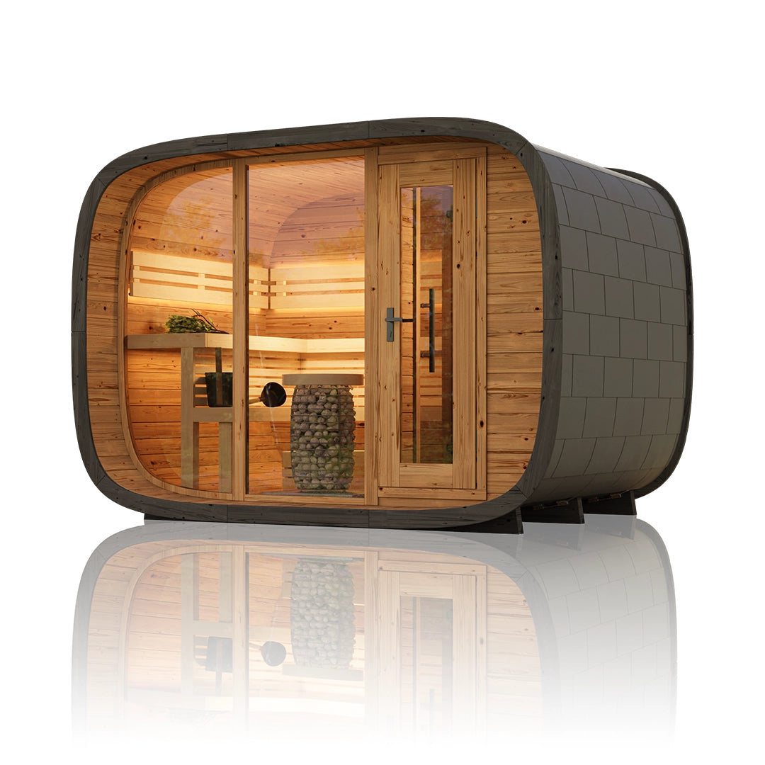 Leil® Round Cube Double Outdoor Cabin Sauna With Changing Room (L-Benc ...
