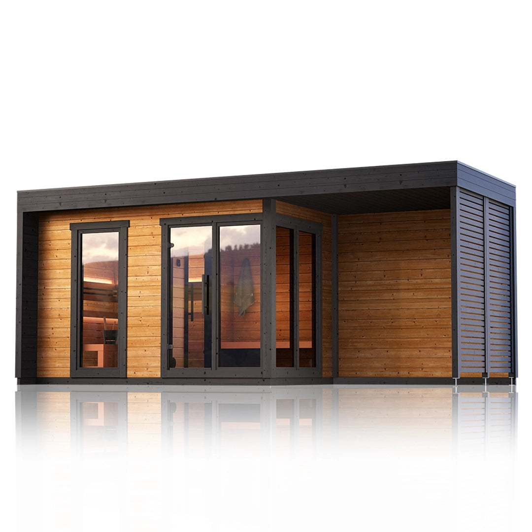 Leil® Patio L Plus Outdoor 5-Person Cabin Sauna with Changing Room and ...